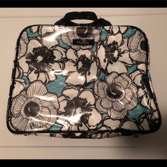 Modella | Bags | Blue White Black Graphic Flower Print Makeup Bag ...